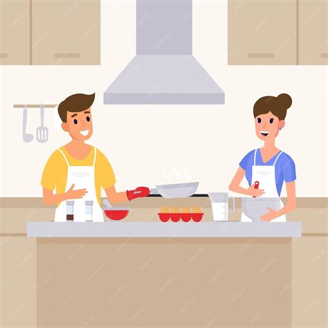 집에서 요리하는 사람들 무료 벡터