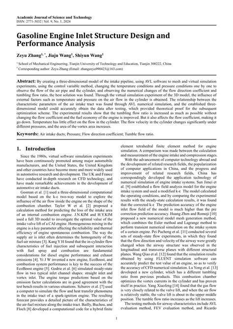 Pdf Gasoline Engine Inlet Structure Design And Performance Analysis