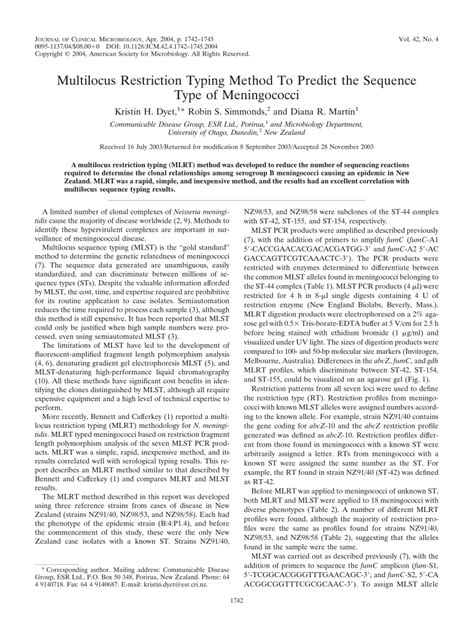 pdf multilocus restriction typing method to predict the sequence type