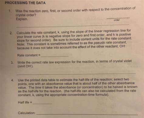 Solved PROCESSING THE DATA As The Reaction Zero First Or Chegg Com