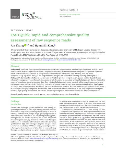 PDF FASTQuick Rapid And Comprehensive Quality Assessment Of Raw Sequence Reads