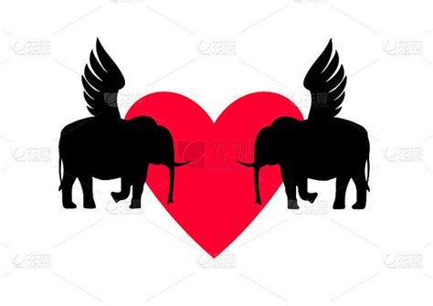 两个翅膀的大象。反射。大象矢量图标。