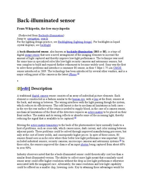 Back Illuminated Sensor Description Pdf Imaging Electronics