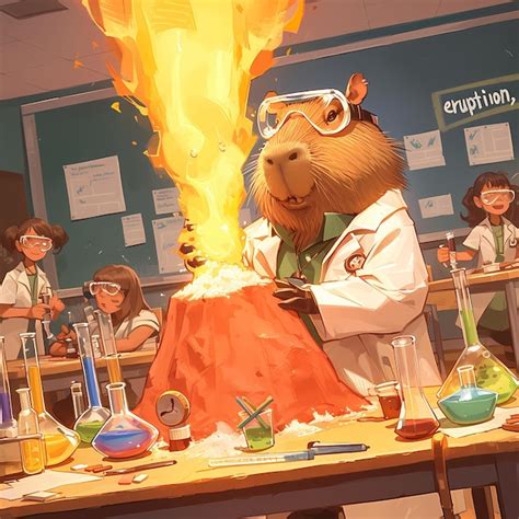 Animated Science Lab With Exploding Eruption Premium Ai Generated Image