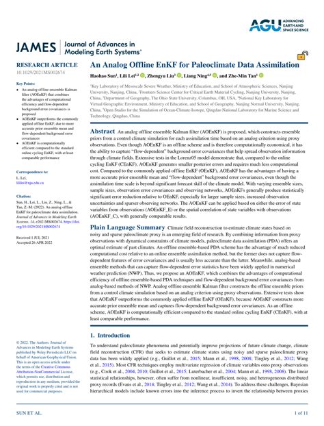Pdf An Analog Offline Enkf For Paleoclimate Data Assimilation