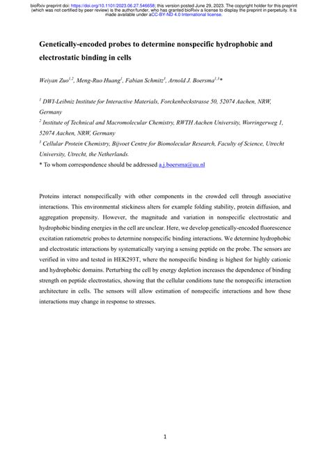 Pdf Genetically Encoded Probes To Determine Nonspecific Hydrophobic