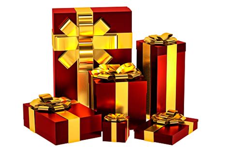 흰색 배경 3d 렌더링에 격리 된 황금 리본이있는 빨간색 선물 상자 3차원 형태에 대한 스톡 사진 및 기타 이미지 3차원 형태 공휴일 금색 Istock