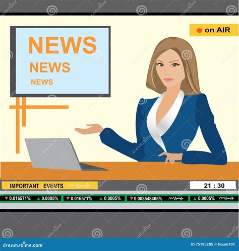 News Anchor On Tv Breaking News Background Vector Illustration In Flat