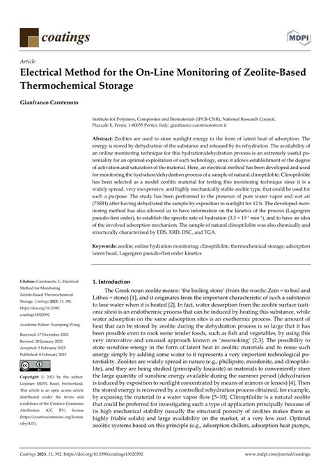 Pdf Electrical Method For The On Line Monitoring Of Zeolite Based Thermochemical Storage