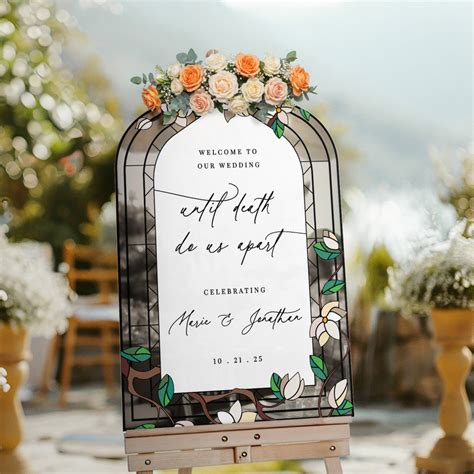 Stained Glass Wedding Sign Floral Welcome Sign With Stain Glass Style