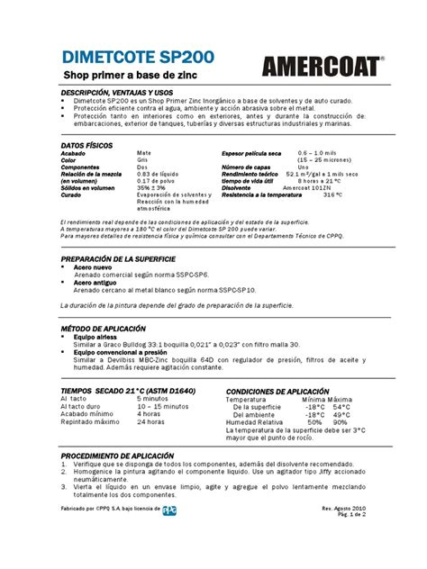 Dimetcote Sp 200 Pdf Pintar Solvente