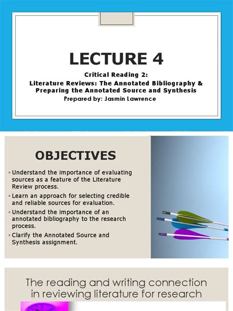 lecture 4 critical reading 2 literature reviews the annotated