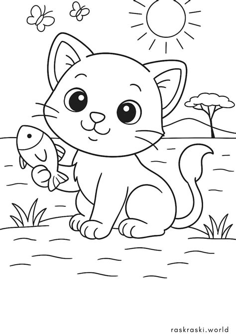 Котики кошки котята раскраски для детей Распечатать бесплатно А4