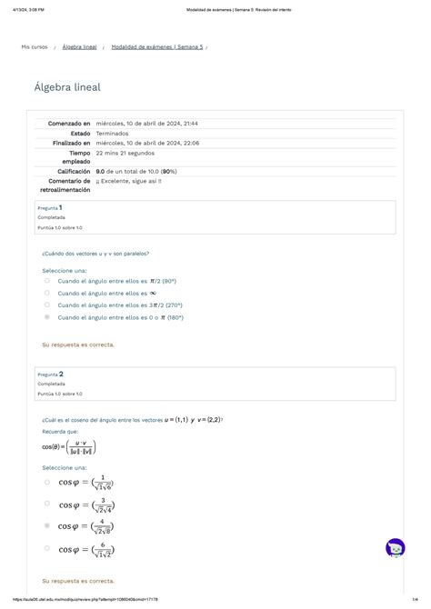 Modalidad De Exámenes Semana 5 Álgebra Lineal Comenzado En Miércoles