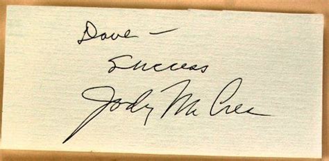 Jody Mccrea Autograph Son Of Joel Mccrea Inscribed