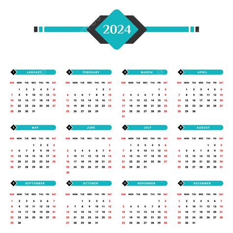 Calendario Anual De Estilo Geométrico único Verde Y Negro 2024 Vector