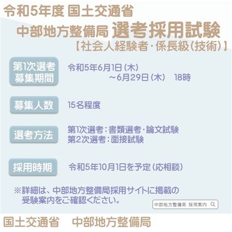 国土交通省 On Twitter Rt Mlitchuburec 🌟【技術】経験者採用の募集🌟 あなたの経験を中部の力に。 民間