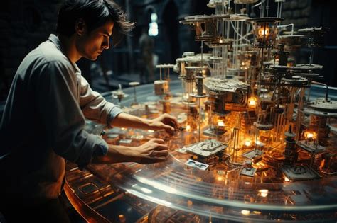 Premium Photo Engineers Weaving Automation On Precision Industrial Machines Generative Ia