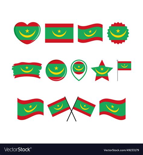 Mauritania Flag Icon Set On A White Background Vector Image