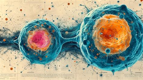 Two Cells Connected By A String Of Dna Abstract Art Style Vibrant