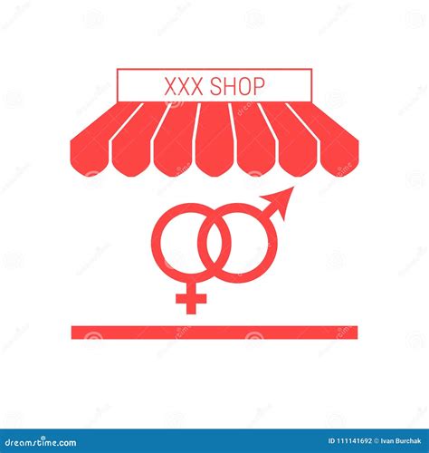 Sex Shop Single Flat Vector Icon Striped Awning And Signboard Stock