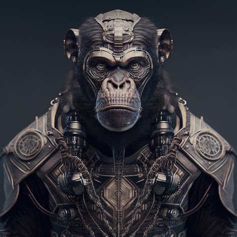 Premium Ai Image Chimpanzee In Cyberpunk Futuristic Robotic Metal