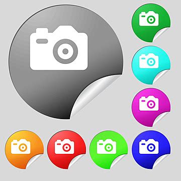 Vector Set Of Eight Round Multicolored Buttons With Photo Camera Icon Sign As Stickers Vector