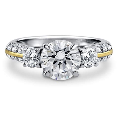 Yellow Gold Plated Silver Round Cubic Zirconia 3 Stone Ring Fashion
