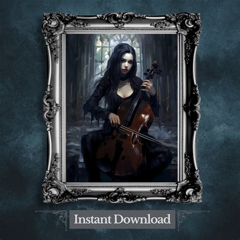 Goth Girl Playing Cello Dark Printable Wall Art Spooky Decor Fantasy