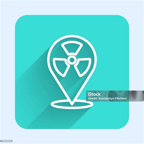 흰색 선 방사능 위치 아이콘은 긴 그림자로 격리되어 있습니다 방사성 독성 기호 방사선 위험 표시 녹색 사각형 버튼입니다 벡터 0명에 대한 스톡 벡터 아트 및 기타 이미지
