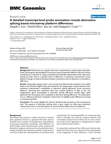 Pdf A Detailed Transcript Level Probe Annotation Reveals Alternative Splicing Based Microarray