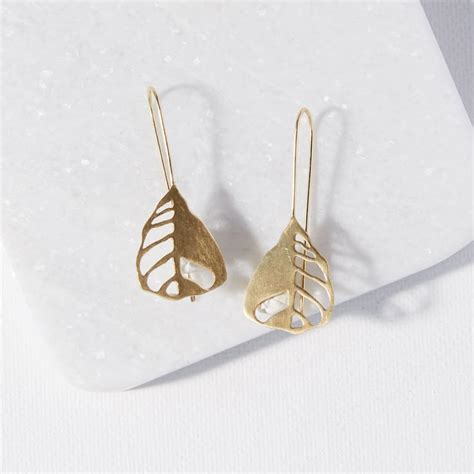 Brass Leaf Drop Earrings Brass Jewellery Handmade Brass Earrings