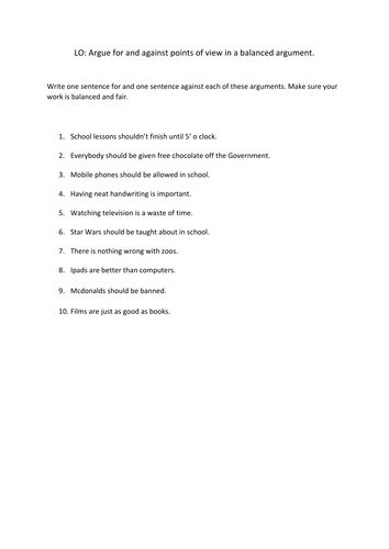Writing A Balanced Argument Presentations And Worksheets Teaching