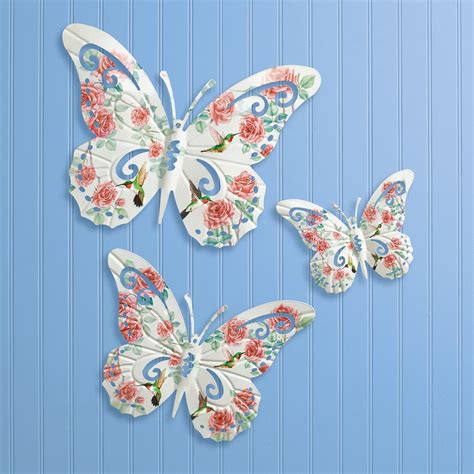 Rose Butterfly 3 Piece Metal Wall Art Set Collections Etc