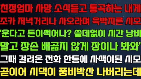 반전 신청사연 친정엄마 사고 소식듣고 통곡하는 내게 조카 밥 차려주라던 시모 그때 걸려온 전화에 시댁이 오열하는데라디오드라마사연실화사연의 품격썰 Youtube