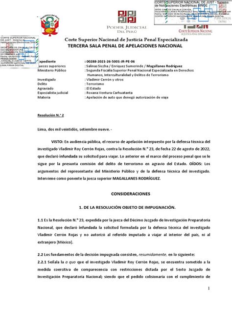 Poder Judicial Autoriza Viajes De Vladimir Cerrón Pdf Debido Al