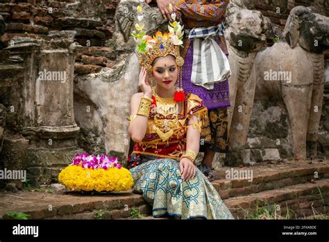 Asian Travel Background Beautiful Balinese Dancer Woman In Traditional