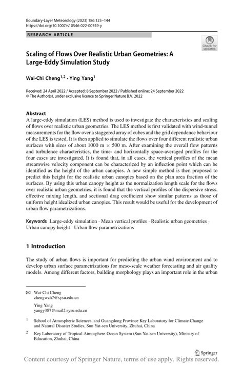 Scaling Of Flows Over Realistic Urban Geometries A Large Eddy