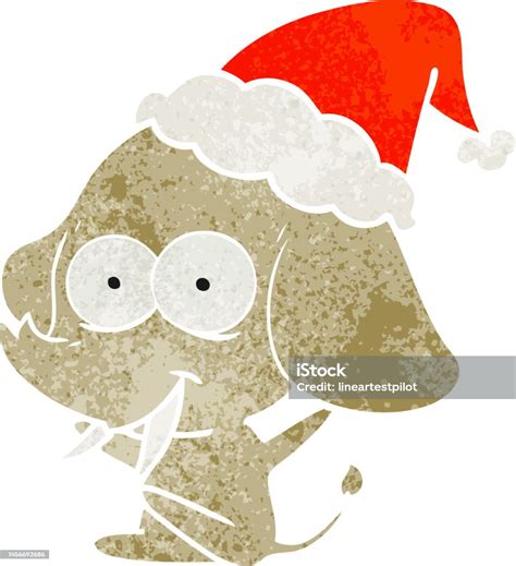 산타 모자를 쓴 코끼리의 행복한 손으로 그린 복고풍 만화 귀여운에 대한 스톡 벡터 아트 및 기타 이미지 귀여운 낙서 드로잉
