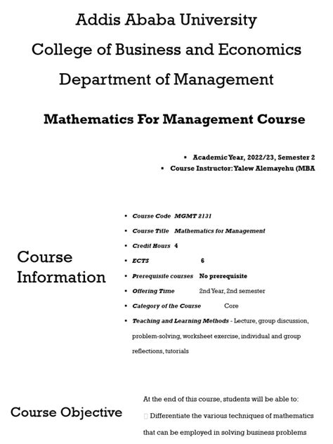 For Mathematics For Management Pdf Variable Mathematics Equations