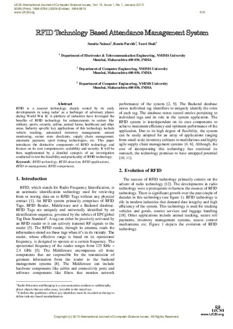 Pdf Rfid Technology Based Attendance Management System