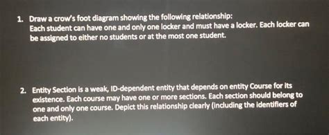 Solved 1 Draw A Crow S Foot Diagram Showing The Following Relationship 1 Answer