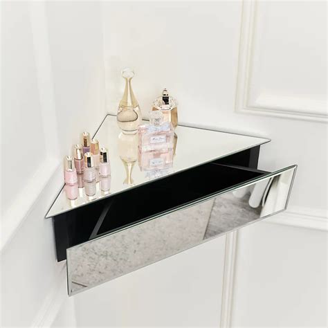 Melody Maison Mirrored Floating One Drawer Corner Shelf Dressing