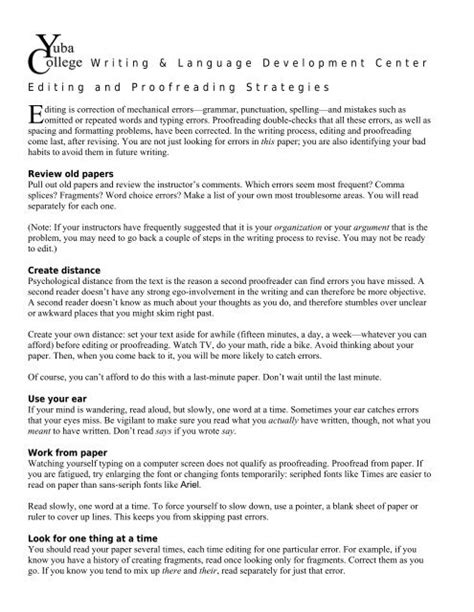 Writing And Language Development Center Editing And Proofreading