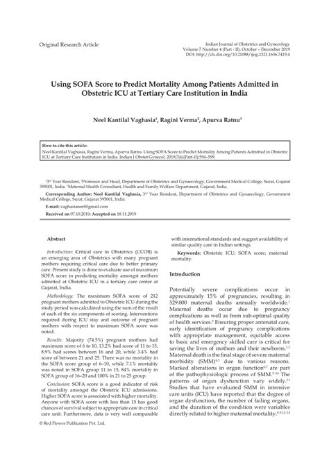 Pdf Using Sofa Score To Predict Mortality Among Patients Admitted In Obstetric Icu At Tertiary