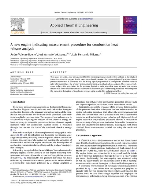 Pdf A New Engine Indicating Measurement Procedure For Combustion Heat