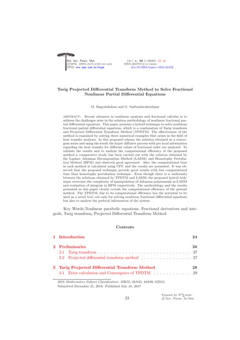 Pdf Tarig Projected Differential Transform Method To Solve Fractional Nonlinear Partial