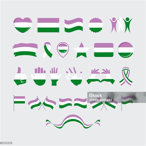 Genderqueer Pride Flag And Symbols Many Icon Set Vector Stock