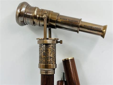 Brass Telescope And Compass Handle Walking Stick Fat Chimp Forces Wear