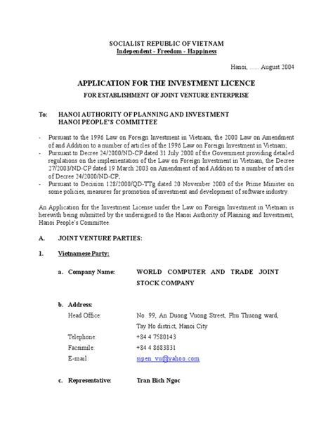 1 Application Hitv Eg Pdf Joint Venture Vietnam